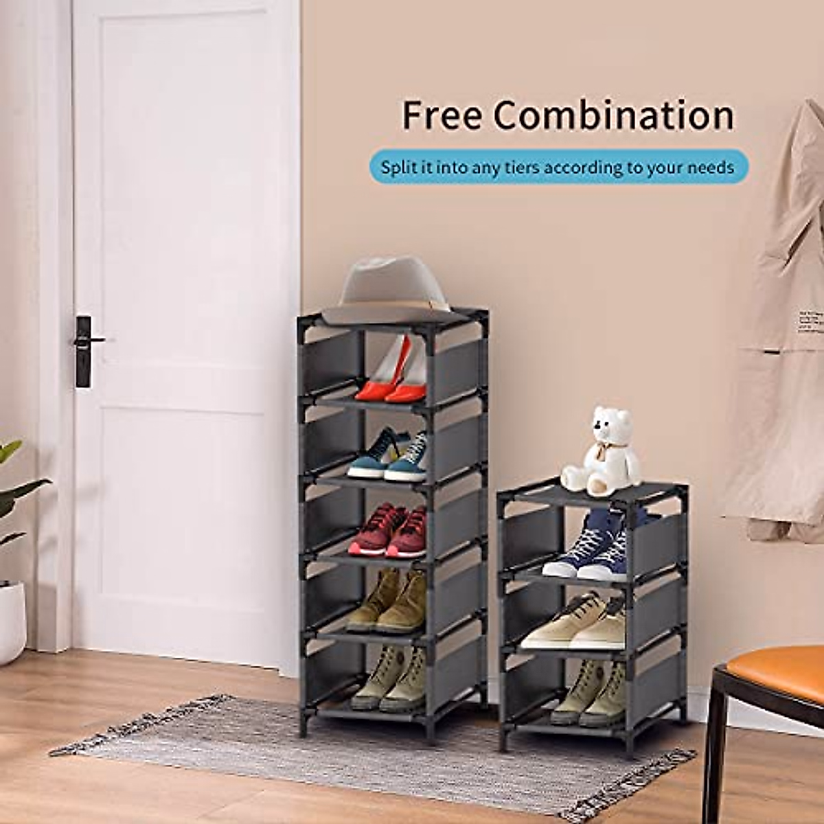 sunvito shoe rack 10 tiers, Space saving 10 pairs tall shoes organizer shoe shelves, Narrow shoe rack stackable cubby storage for entryway,closet,cabinet,bedroom,garage,wardrobe, over door,hallway