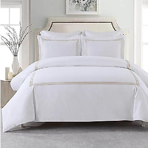 Embroidered Adeline 3pc Comforter Cover with Pillow Shams, Duvet Cover Set, 100% Cotton Percale, King/Cal King, Gold