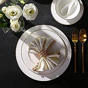 GagalU Plate Set –Ceramics Dinner Sets Ceramics Dinnerware Set,Bowl/Dish/Soup Pot/Spoon|Dinner Sets,White Embossed Gold Rim Pattern Porcelain Combination Set,49pieces