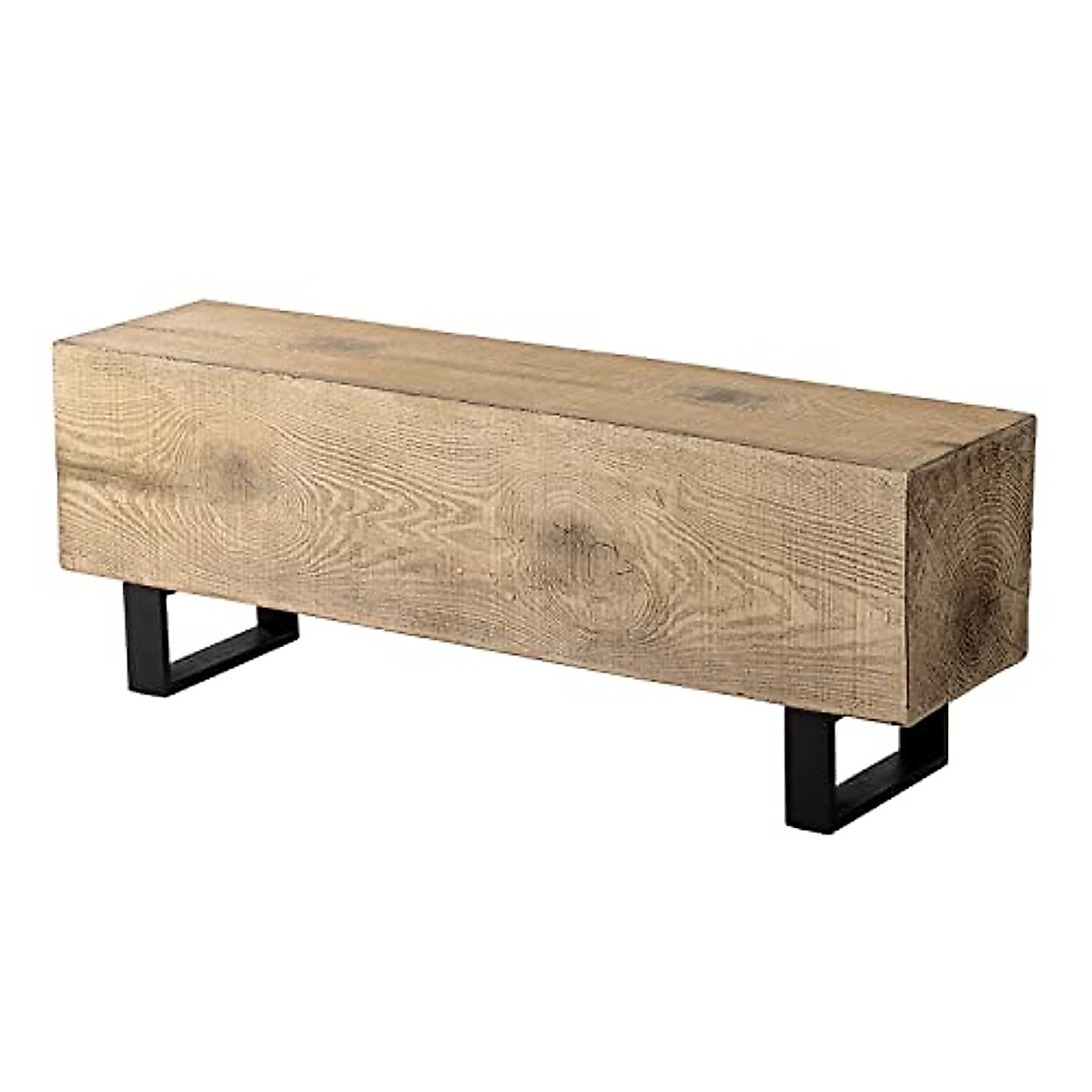 SUNBURY Outdoor Patio Concrete Bench, Wooden Look Bench for Patio, 48" Garden Bench Log Table, MgO and Rustic Metal Legs in Light Brown for proch Backyard