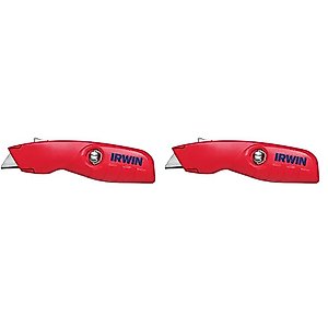 IRWIN Utility Knife, Self-Retracting for Safety (2088600), Red (Pack of 2)