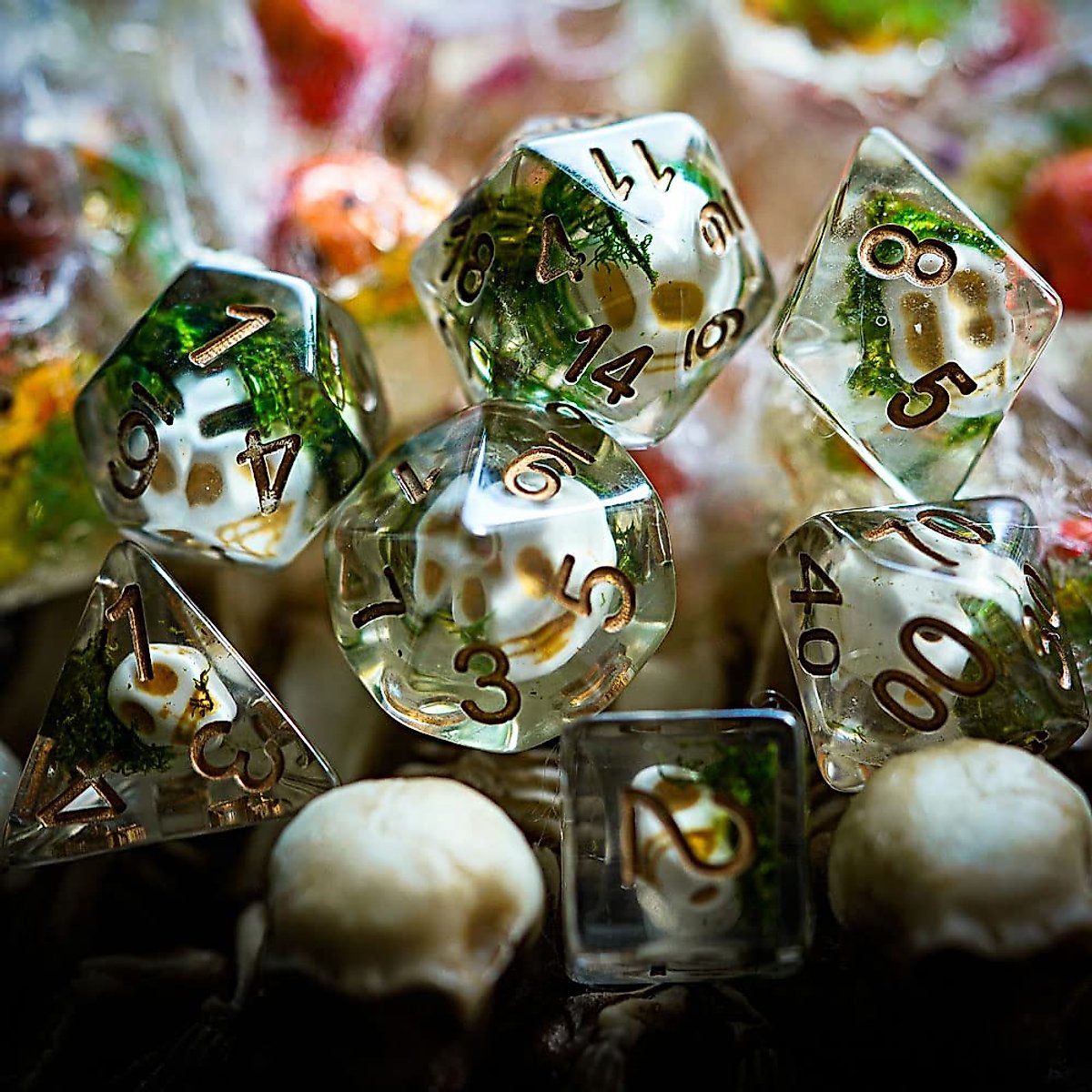 UDIXI 7-Die DND Dice Set, Polyhedral Dice Set for Dungeons and Dragons, D&D Skull Dice for RPG MTG Table Games, D and D Dice Set (Skull-Seaweed)