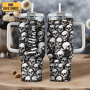 Hyturtle Personalized Gothic Skull Tumbler - Skeleton Lover Gift - Horror Lover Halloween Holiday Cup for Women Men - Custom Travel Coffee Tumbler 40oz With Lid and Straw