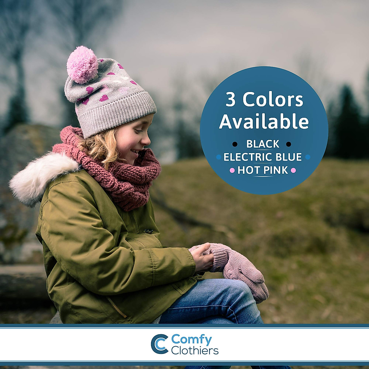 Comfy Clothiers Elastic Mitten Clips for Kids and Adults – Tight Grip Glove Clips for Use with Mittens, Winter Ski Gloves, Work Gloves (1 Pair – 2 Clips) Black