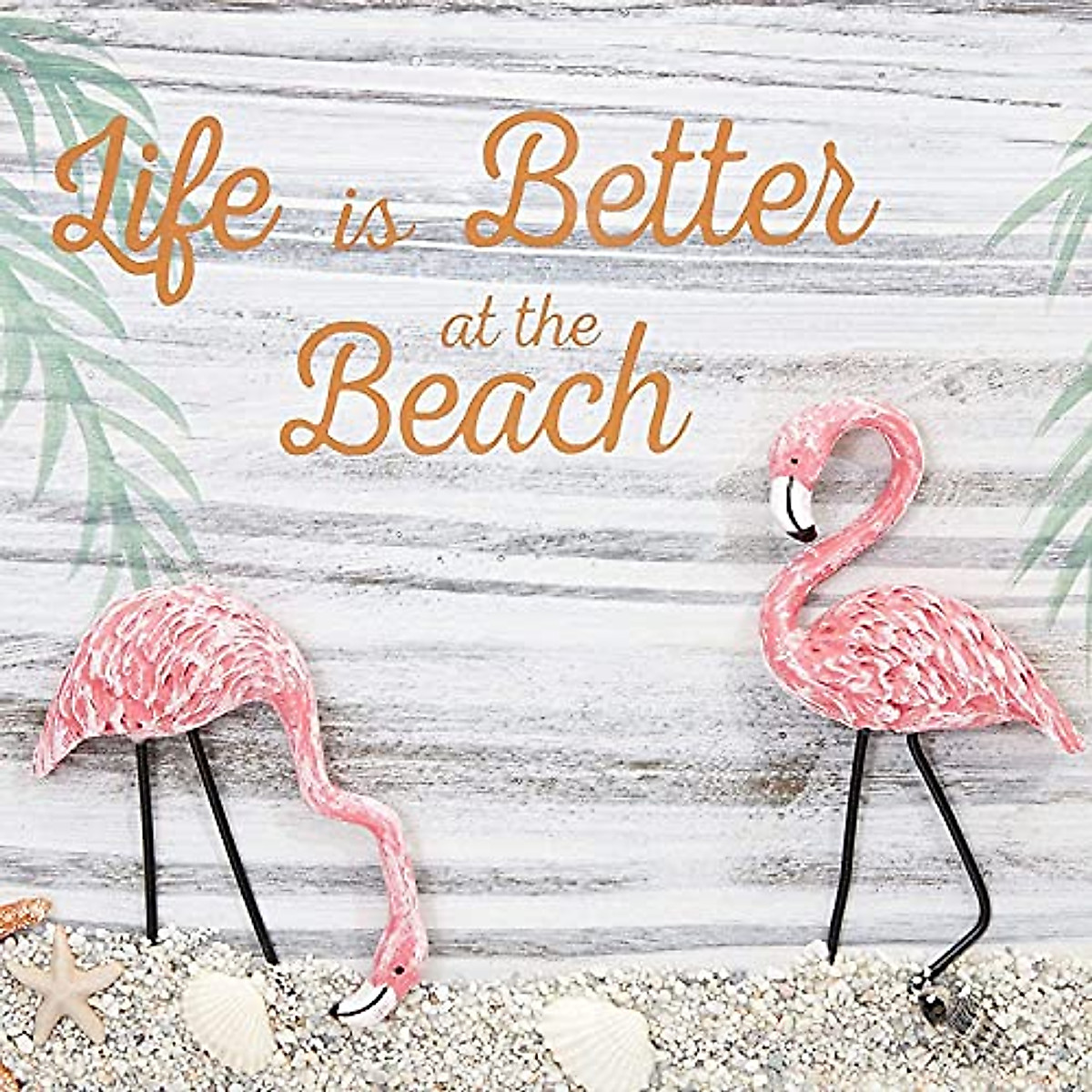 Juvale Flamingo and Life is Better at The Beach Hanging Wall Decoration (14 x 9 Inches)