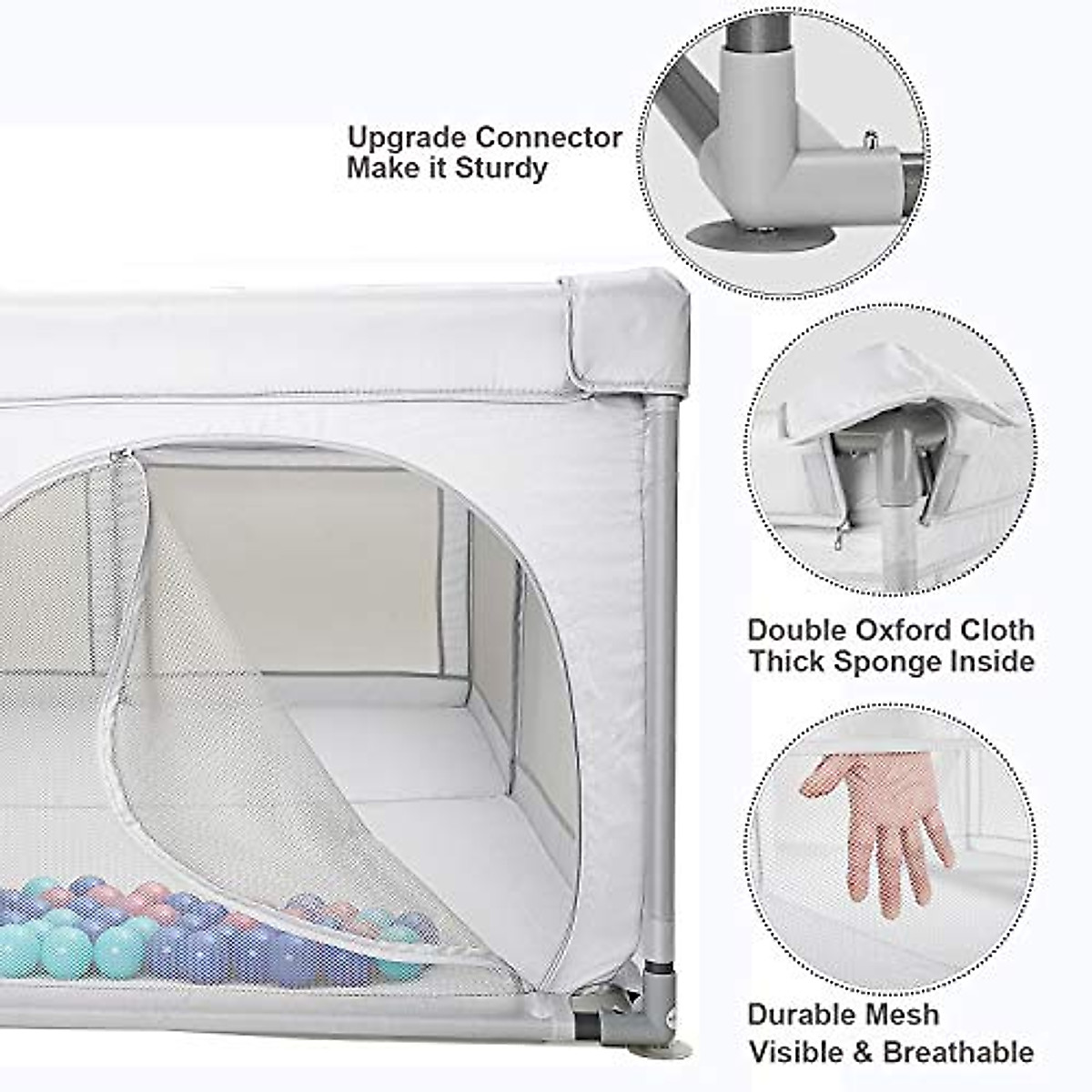 Baby Playpen,Kids Large Playard,Indoor & Outdoor Kids Activity Center,Playpen for Babies,Infant Safety Gates,Sturdy Play Yard for Toddler,Children's Fences Packable & Portable 81x61 (Grey)
