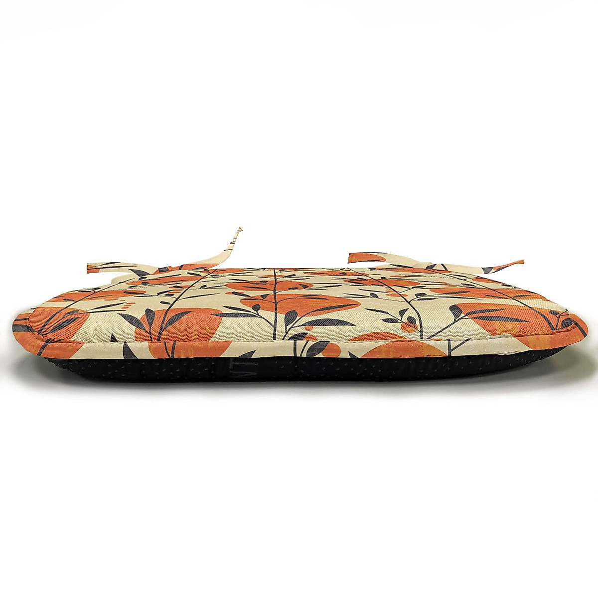 Lunarable Nature Chair Seating Cushion Set of 4, Floral Flower Ivy with Leaves Botanical Forest Trees and Circled Backdrop, Anti-Slip Seat Padding for Kitchen & Patio, 16"x16", Orange Black Cream