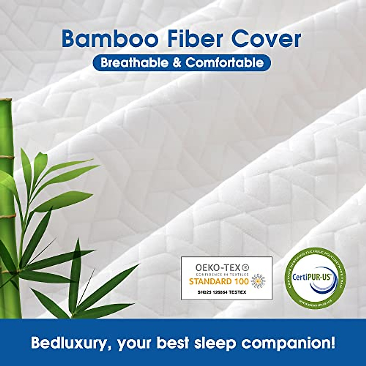 BEDLUXURY Mattress Topper Cover Removable (Cover Only) 3inch Queen Size Cool Mattress Protectors Washable with 18 inch Deep Pocket Bamboo Fabric with Zipper