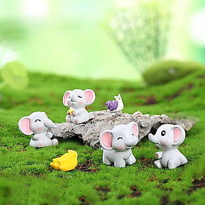 6Pack Mini Cute Elephant Figures Cake Toppers,Lovely Elephant Characters Toys Miniature Fairy Garden Decor for Kids Birthday Baby Shower Automobile Decoration