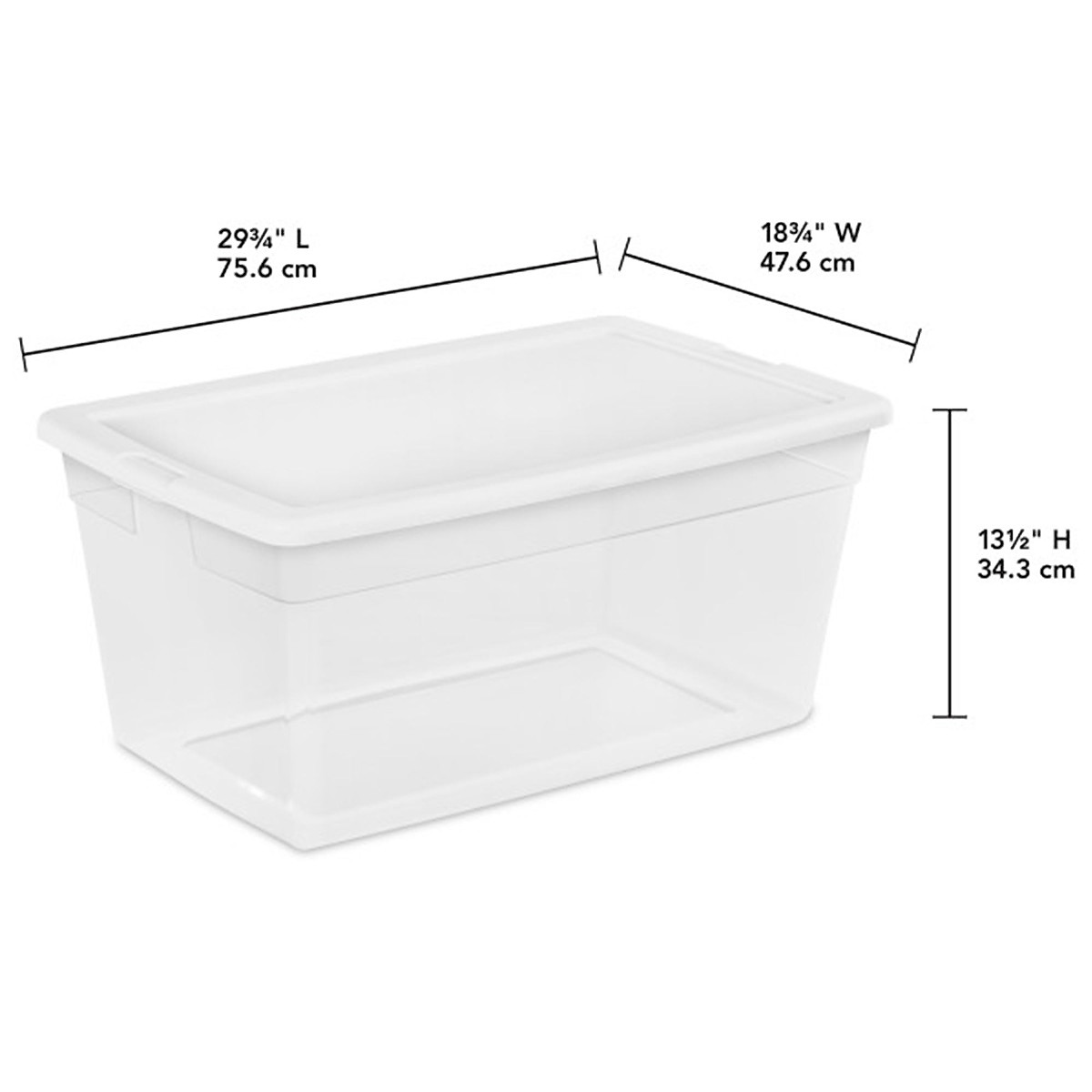 Sterilite 90 Qt Storage Box, Stackable Bin with Lid, Plastic Container to Organize Clothes, Blankets, Towels in Closet, Clear with White Lid, ‎29.75"L x 13.5"W x 18.75"H, 4-Pack