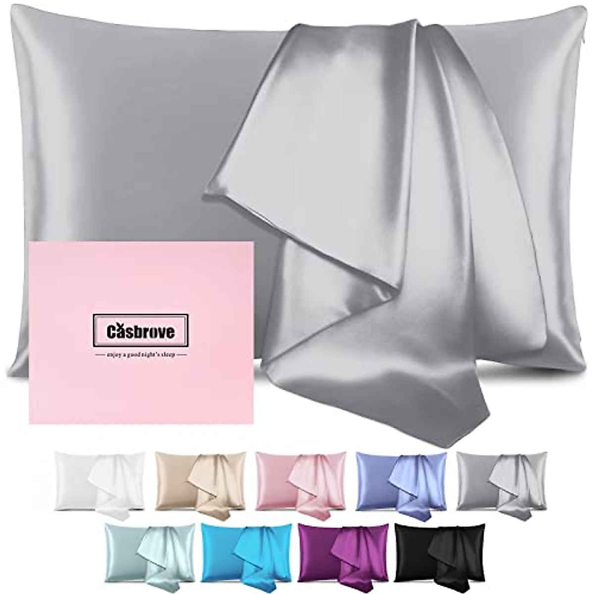 Silk Pillowcase for Hair and Skin Mulberry Silk Pillowcase Soft Breathable Smooth Both Sided Natural Silk Pillowcase with Zipper Beauty Sleep Silk Pillow Case 1 Pack for Gift (Standard, Silver Gray)