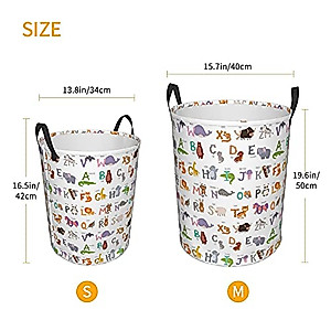 Foruidea Large Laundry Basket Zoo Alphabet With Cartoon Animals Laundry Hamper Collapsible Oxford Fabric With Handle Dirty Clothes Storage Washing Bag Portable Tote Bag 22.7 Inch