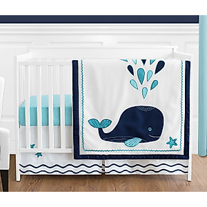 Sweet Jojo Designs Whale Boy or Girl Fitted Crib Sheet Baby or Toddler Bed Nursery Photo Op - Turquoise and Navy Blue Nautical Ocean Sea