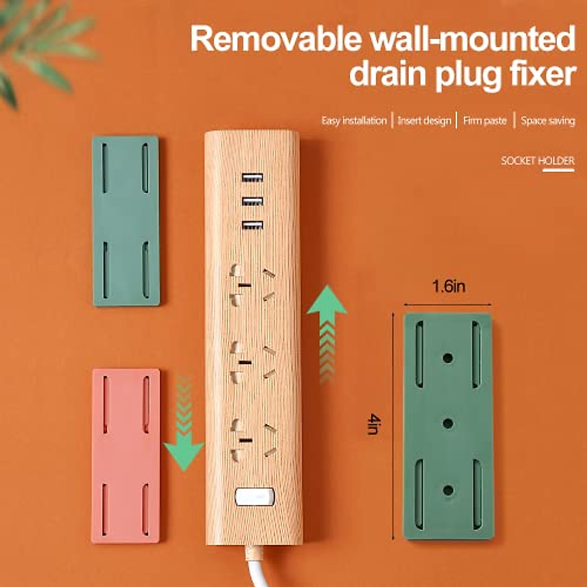 8 Pcs Adhesive Punch-Free Socket Holder，Self-Adhesive Desktop Socket Fixer, Cable Management Punch Free Surge Protector, Desktop Mobile Plug-in Socket Fixer Bracket Stand