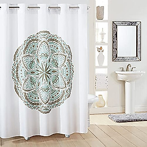 Hookless Henna Medallion Shower Curtain with Peva Liner, 71 in x 74 in, Spa