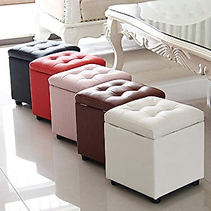 JAHH Storage Ottoman Small Cube Footrest Stool Seat Faux Leather Toy Chest Black (Color : E)