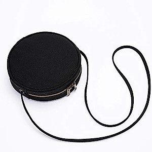 YONBEN Small Canvas Round Crossbody Wallet, Fashion Crossbody Purse Bag (Black)