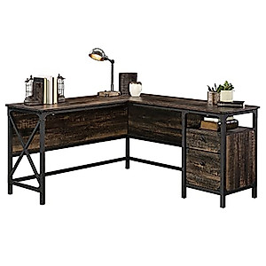Sauder Steel River L-Shaped Desk, L: 59.84" x W: 57.32" x H: 29.53", Carbon Oak Finish