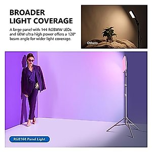 NEEWER 18.3" RGB LED Video Light Panel with App Control Stand Kit 2 Packs, 360° Full Color,60W Dimmable 2500K~8500K RGB168 LED Panel CRI97+ with 17 Scene Effect for Game/YouTube/Zoom/Photography,White