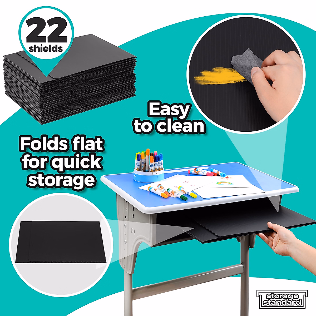 22-Pack Desk Dividers for Students - Durable & Waterproof Plastic Study Carrel Divider, Classroom Folders Teacher Supplies, Easy-to-Clean Plastic Privacy Shield Folder Boards for Student Desks, Black