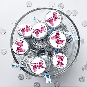 180 Chocolate Drop Labels Stickers- Gender Reveal Footprints Kisses Labels for Baby Shower, It's a Girl Baby Shower Favor Labels.