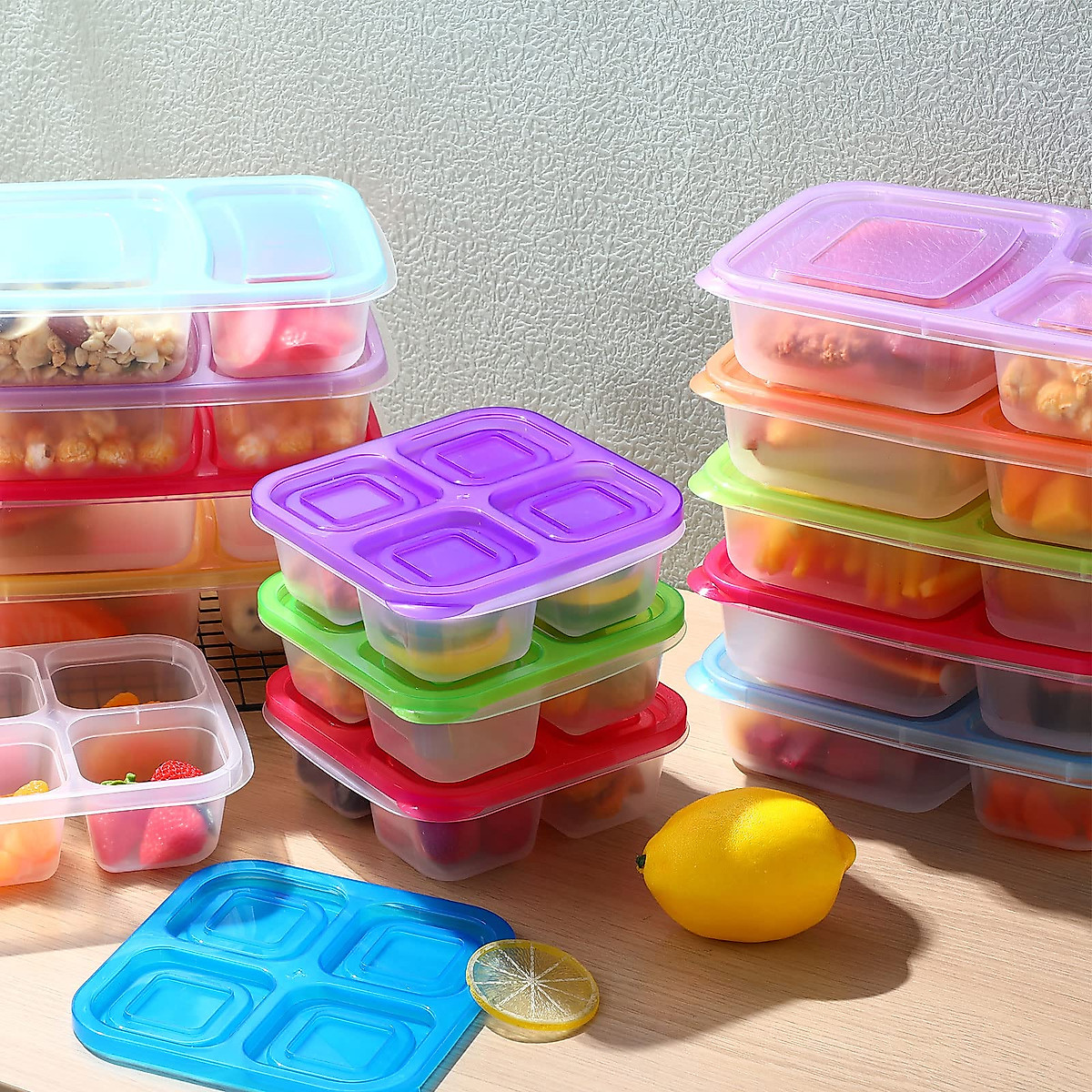 22 Pack Bento Lunch Box with Lids Reusable Lunch Containers with Compartment Divided Food Snack Storage Containers Meal Prep Containers, Microwave Safe for Kids School Work Travel, 3 Types, Multicolor