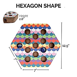 Furhaven Hexagon Corrugated Cat Scratcher Busy Box Toy w/ Catnip - Rainbow Scales, One Size