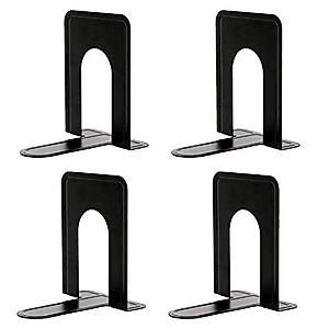 CARDALLTRY Bookends Heavy Duty Metal Office Home Book End Black 2 Pairs 4 Pieces Thickening Iron Library School Office Home Study Non-Slip Metal Bookends