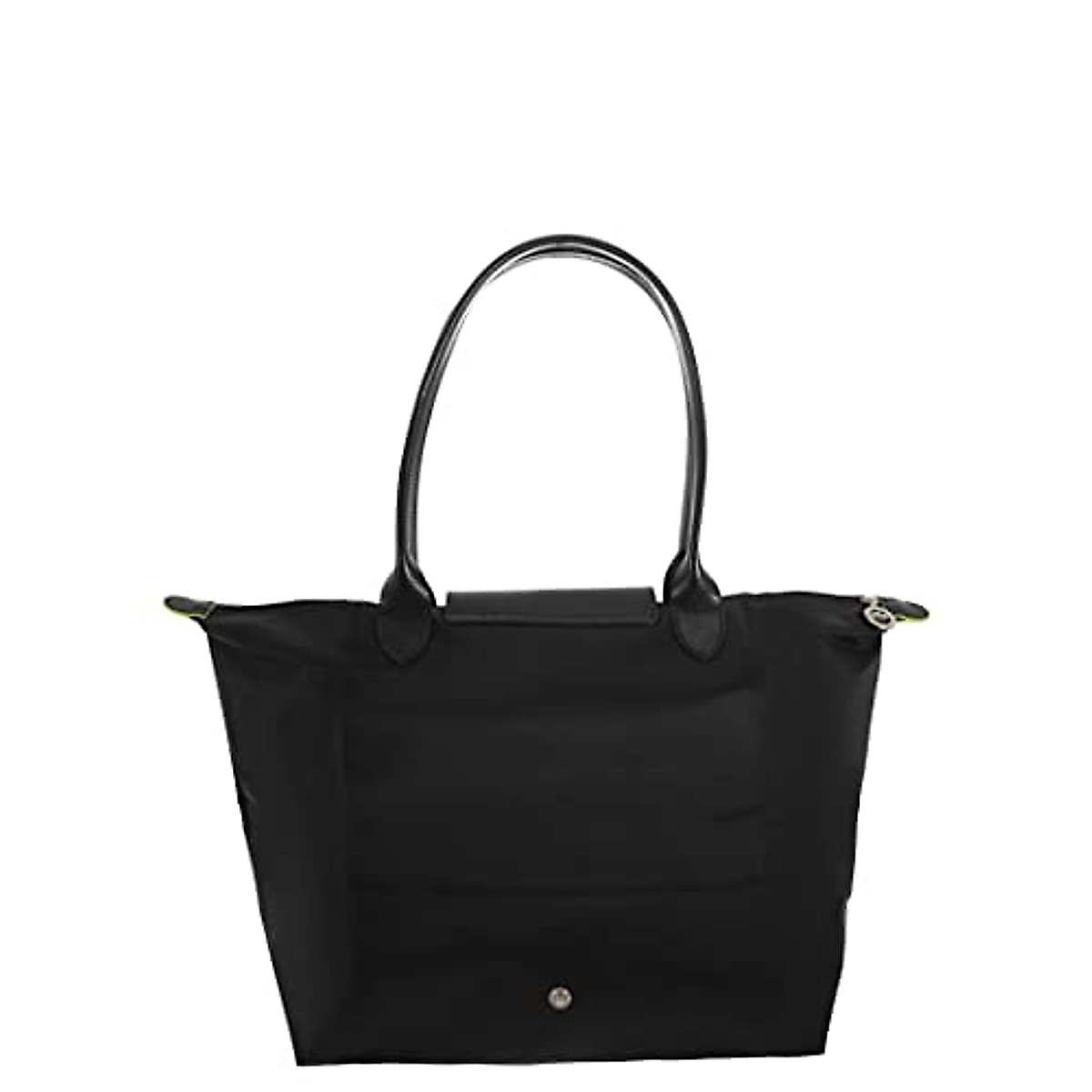 Longchamp Womens Le Pliage Green Shoulder Leather Trim Tote Handbag Black Large