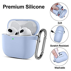 SNBLK AirPods 3rd Generation Case Cover 2021, Soft Silicone Shock-Absorbing Protective Skin Compatible with Apple AirPods 3 Case with Keychain, Wireless Charging, Front LED Visible, Light Blue