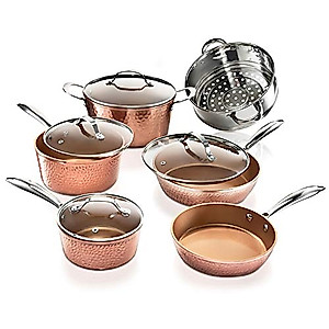 Gotham Steel Hammered Collection Pots and Pans 10 Piece Premium Ceramic Cookware Set – with Triple Coated Ultra Nonstick Surface for Even Heating, Oven, Stovetop & Dishwasher Safe