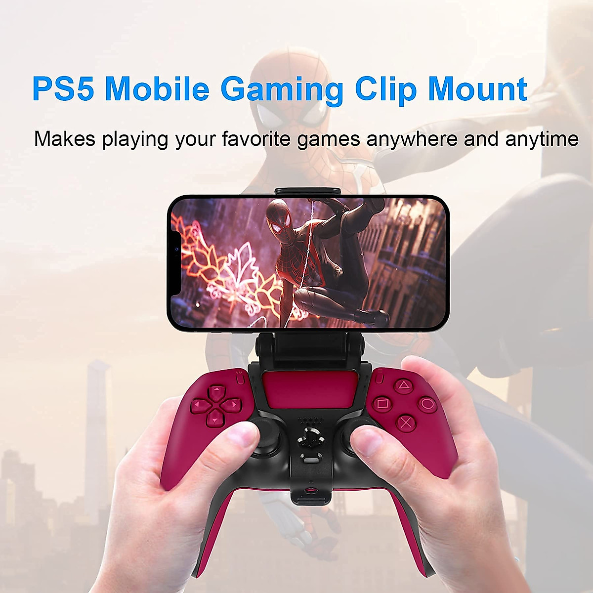 2 Pack PS5 Controller Phone Clip Mount for Mobile Remote Play, Foldable Stand Holder Game Clamp Bracket Grip for DualSense 5 Controller Compatible with Smart Android/iOS Mobile Phones, Black