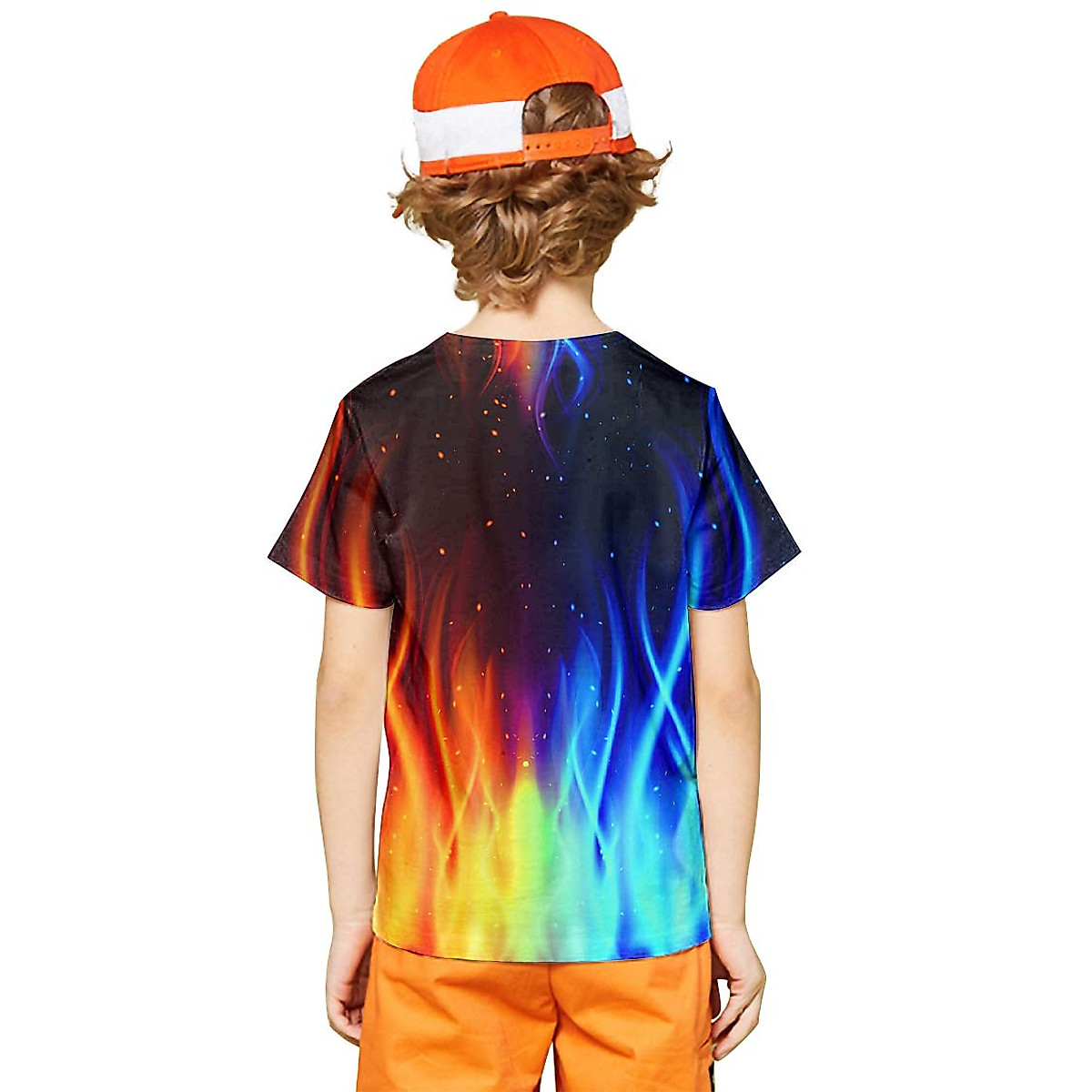 LAIDIPAS Kids Shirts Boys Girls Graphic Top Tees Flame Design Unisex Cool 3D T-Shirts for Youth 8-10 Years
