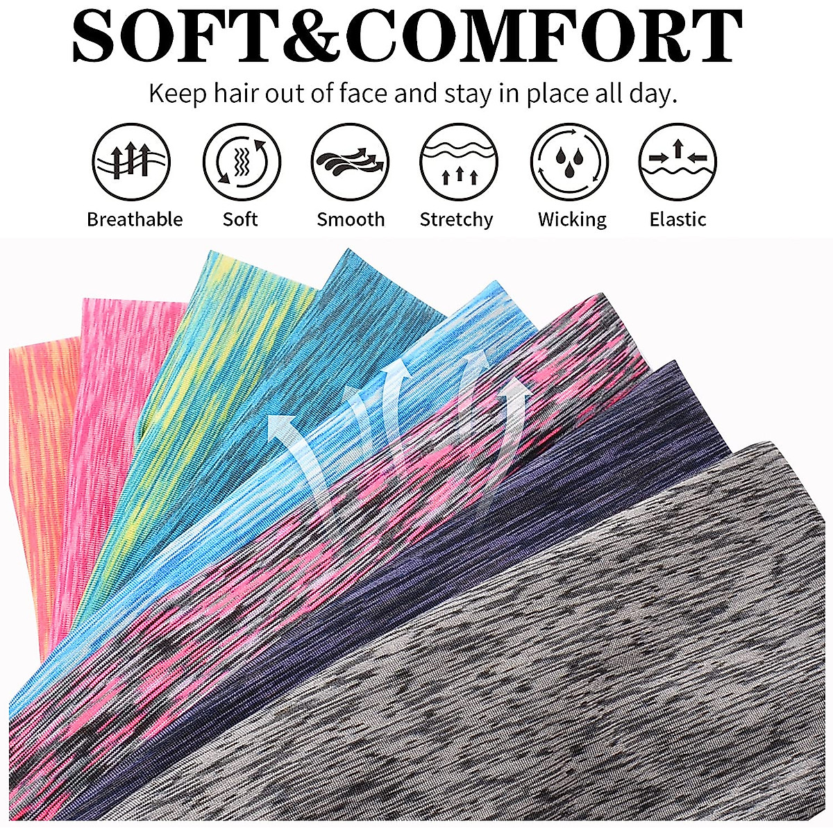 Jesries Women's Workout Headbands Non Slip Sport Sweatbands Yoga Hairbands for Travel Fitness Athletic Elastic Moisture Wicking for Girls