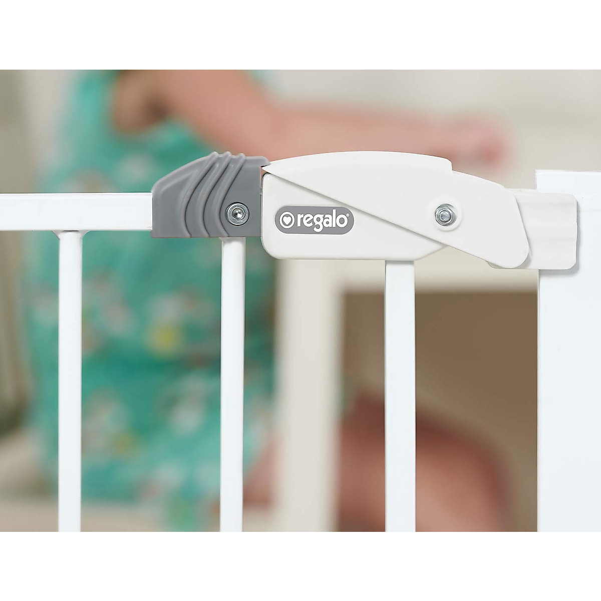 Regalo Easy Step Extra Wide Baby Gate, Includes 4-Inch and 4-Inch Extension Kits, 4 Pack of Pressure Mounts Kit and 4 Pack of Wall Mount Kit