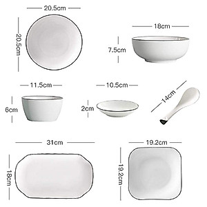 Dishes/Plate/Bowl Set,Simplest White Black Lines Ceramics Dinnerware Set of 29 Pieces Porcelain Dinner Set for Family Service for 8 People
