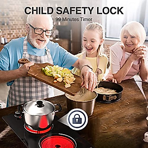 Electric Cooktop,110V 2100W Electric Stove Top with Knob Control, 10 Power Levels, Kids Lock & Timer, Hot Surface Indicator, Overheat Protection,Built-in Radiant Double induction cooktop