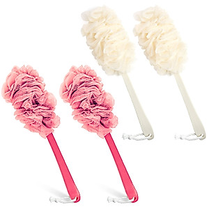4Pack Back Scrubber for Shower, Evmliy Loofah Sponge Brush Exfoliating Body, Long Handle Scrub Brush for Shower with Loofah on a Stick for Back Use, Bathing Accessories Body Brushes (4Pack)