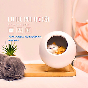 wokuya Cute Cat House Night Light for Kids,Portable Nursery Nightlight,Dual Power USB Charging,Bedroom Lighting Atmosphere Lamp, Gifts for Cat Lover (White)