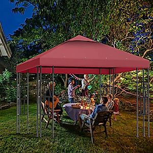 FOLAWO 10' X 10' Gazebo Replacement Canopy Double Tier Gazebo Covers for Yard Patio Garden Canopy Sunshade (Red)