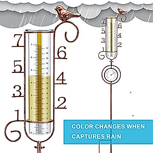 APSOONSELL Rain Gauge Large Number, 32" Copper Rain Gauges Outdoor, 7" Capacity Rain Gauge with Metal Stake for Garden Yard Lawn Decoration