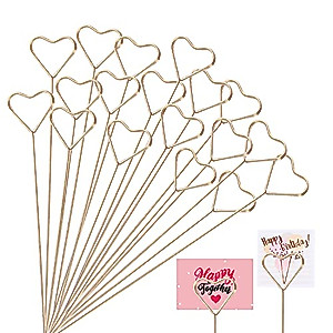 KIMOBER 30PCS Metal Floral Place Card Holder,13.4 Inch Golden Heart Flower Picks Photo Memo Clips Gift Card Holder for Flower Arrangements,Wedding and Birthday Party