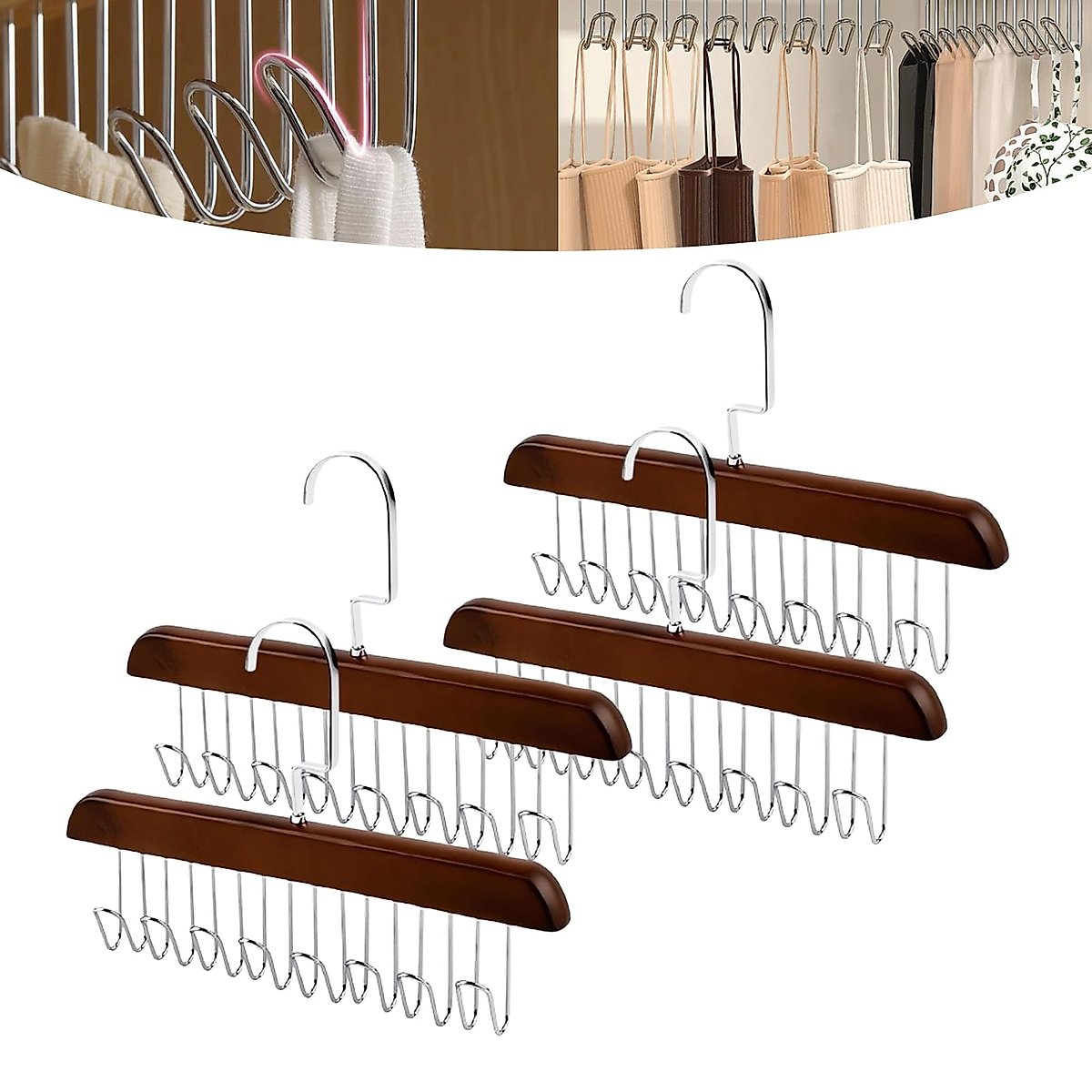 Anti Slip Multi Hook Coat Racks 4 Pack 360 Degree Space Saving Hangers with 8 Hooks, Multifunctional Non-Slip Storage Hangers, Hanger with Multiple Hooks for Ties, Scarves, Socks