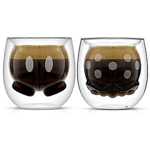 JoyJolt Mickey Pants and Minnie Skirt 3D 2oz Espresso Cups. Double Walled Espresso Glasses (2pc) Small Double Wall Glass Coffee Cups. Demitasse Cups, Espresso Measuring Cup or Liqueur Shot Glasses
