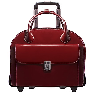 McKlein W Series Laptop Rolling Briefcase, Red Leather (94366)