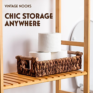 Toilet Paper Basket for Back of Toilet - Set of Two Small, Wicker, Hyacinth Bathroom Baskets for Toilet Paper and Towel Storage (Color: Medium Brown)