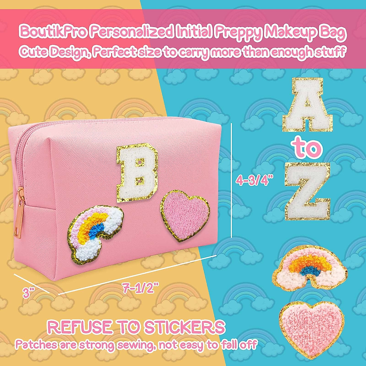 Personalized Inital Preppy Makeup Bag Set with Zipper, Monogram Waterproof Travel Cosmetic Bag for Women, Cute Preppy Patch Toiletry Bag for Traveling Outdoors, Gift Ideal for Christmas Thanksgiving