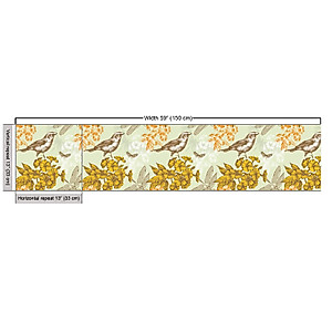 Lunarable Bird Fabric by The Yard, Vintage Composition with Bird Flying Butterflies and Dragonflies Blooming Wildflowers, Decorative Fabric for Upholstery and Home Accents, 1 Yard, Brown Mustard