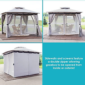 Sunnydaze Soft-Top Patio Gazebo - 10x10 Foot Rectangle Outdoor Gazebo with Screens and Privacy Walls - Gray - Perfect for Backyard, Garden or Deck