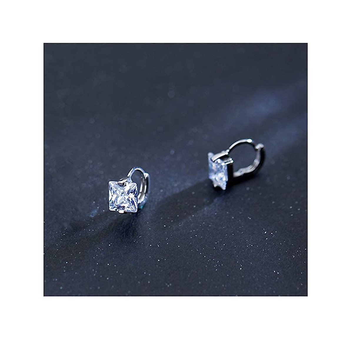 Princess Cut CZ Tiny Small Hoop Cartilage Earrings for Women 925 Sterling Silver Square Solitaire Crystal Diamond Hypoallergenic Dainty Sleeper Hoops Jewelry Gifts 6mm Inner